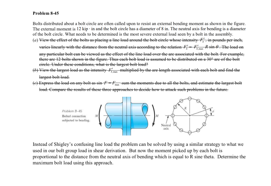 Solved Problem 8-45Bolts distributed about a bolt circle are | Chegg.com