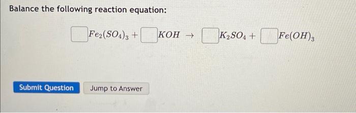 Balance the following reaction equation: | Chegg.com