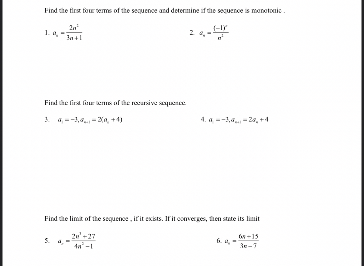 Solved Find the first four terms of the sequence and | Chegg.com