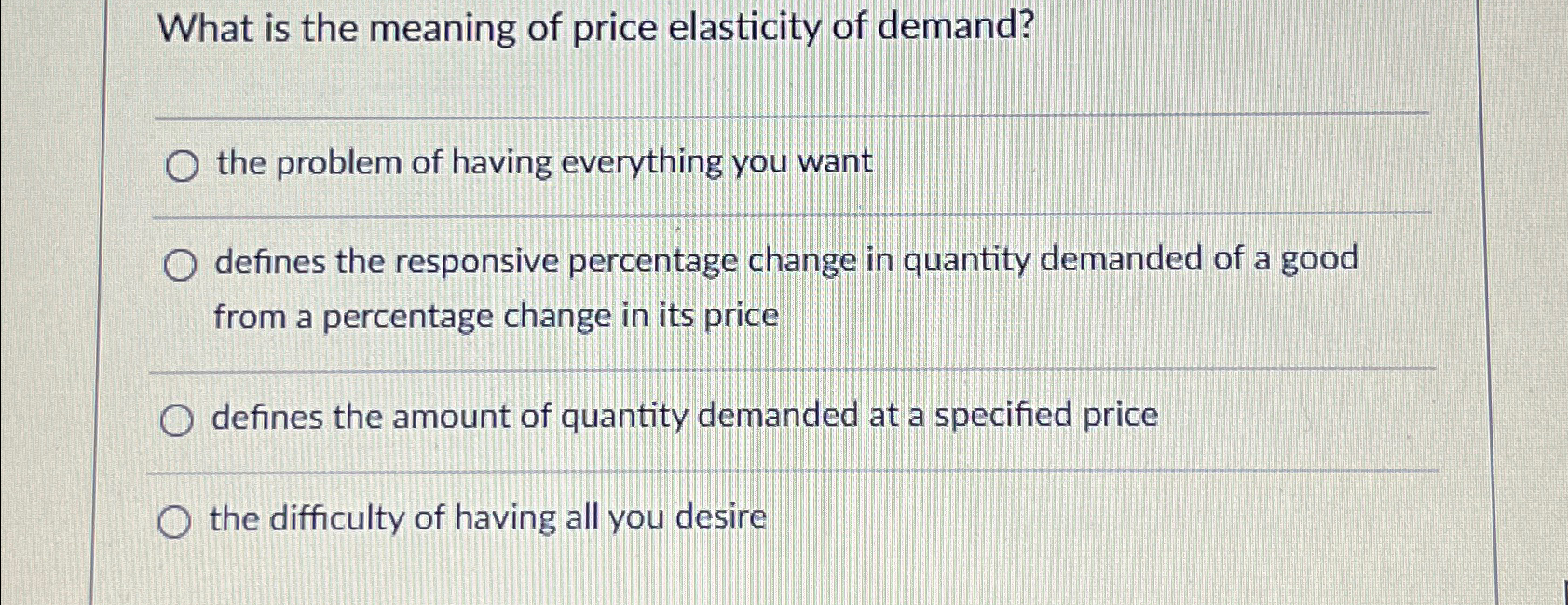 Solved What is the meaning of price elasticity of demand?the | Chegg.com