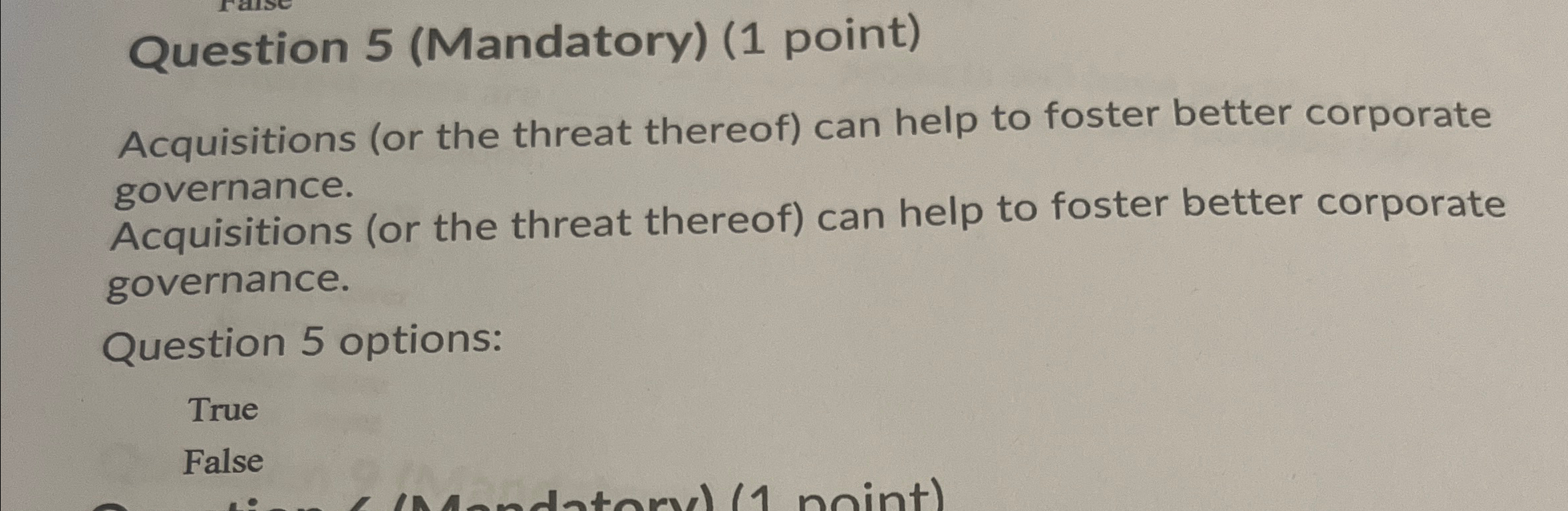Solved Question 5 (Mandatory) (1 ﻿point)Acquisitions (or the | Chegg.com