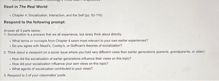 Read in The Real World: - Chapter 4: Socialization, | Chegg.com