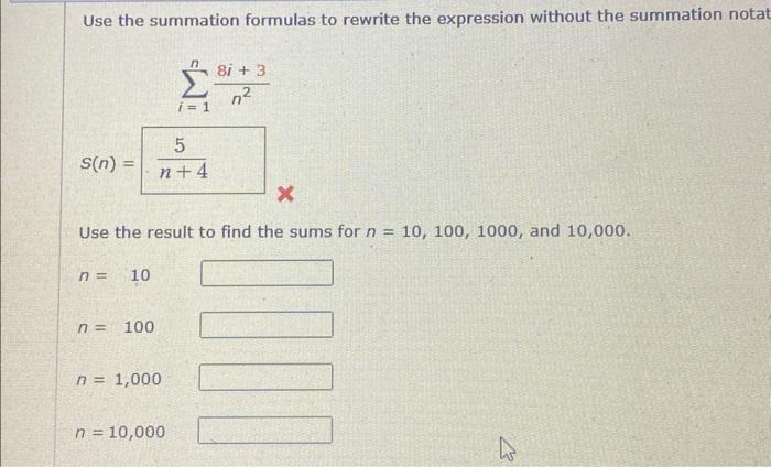 Solved Use the summation formulas to rewrite the expression | Chegg.com