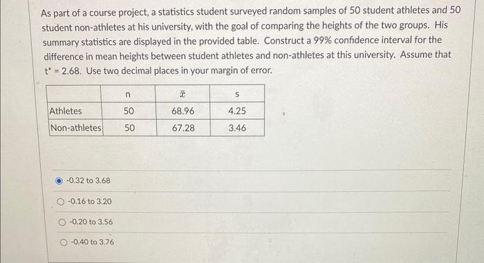 Solved As part of a course project, a statistics student | Chegg.com