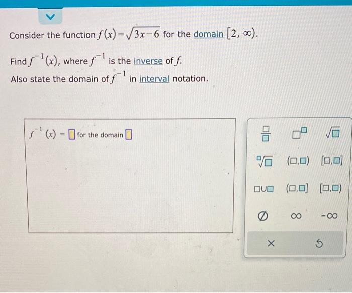 Solved Consider the function f(x)=3x−6 for the domain [2,∞). | Chegg.com