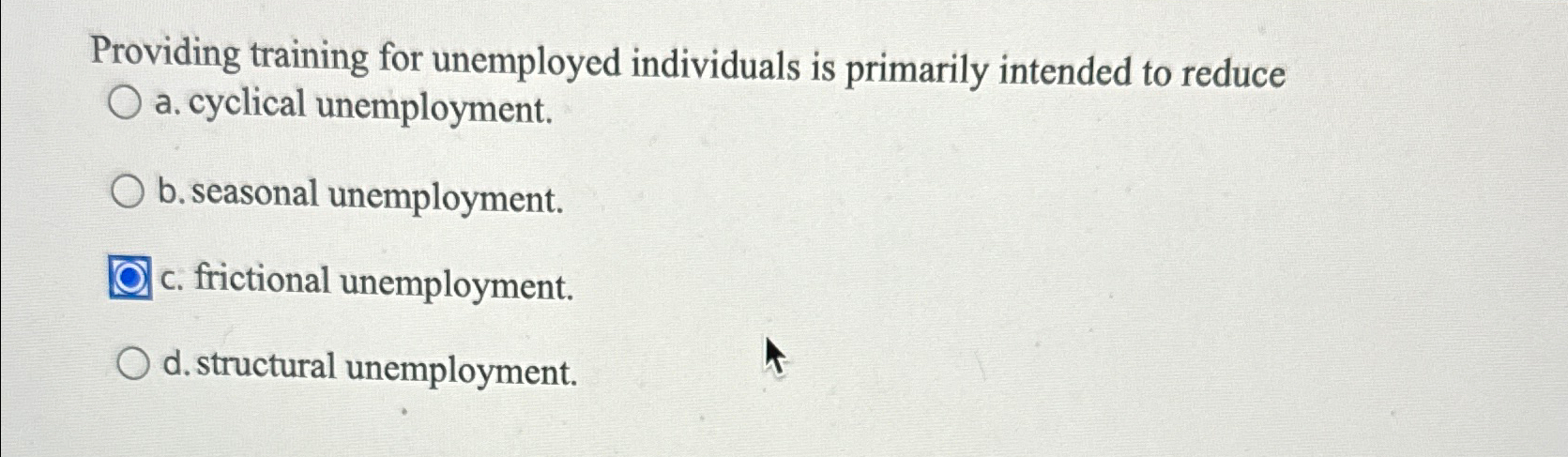 Solved Providing training for unemployed individuals is | Chegg.com