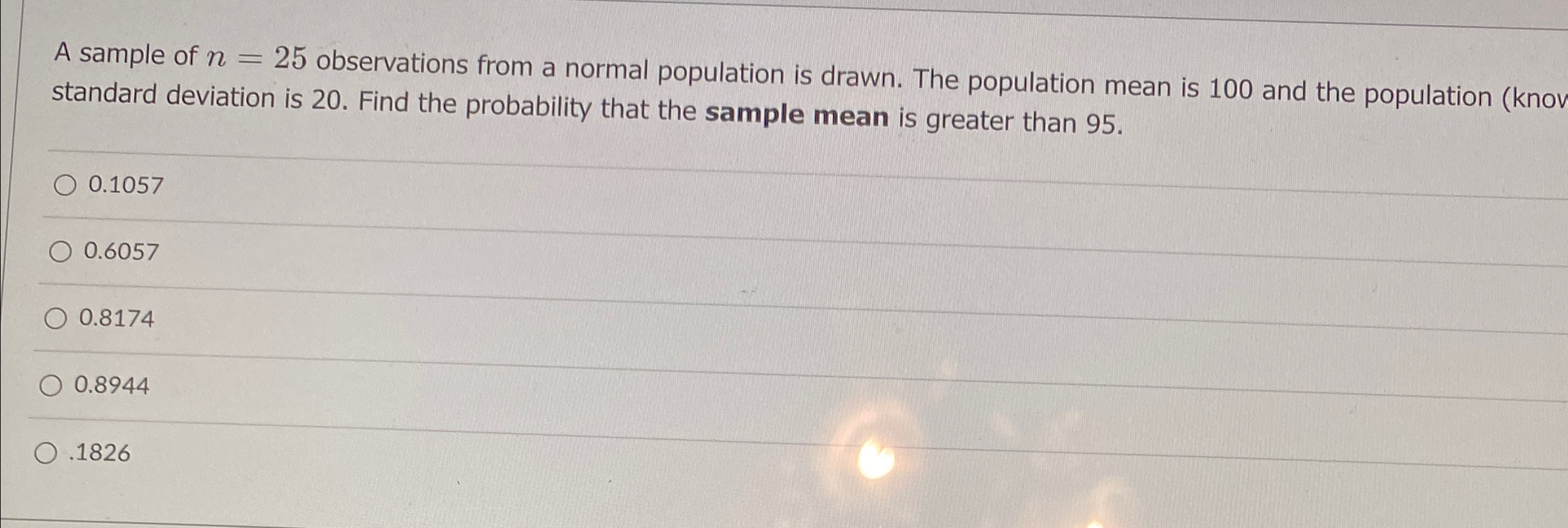 Solved A sample of n=25 ﻿observations from a normal | Chegg.com
