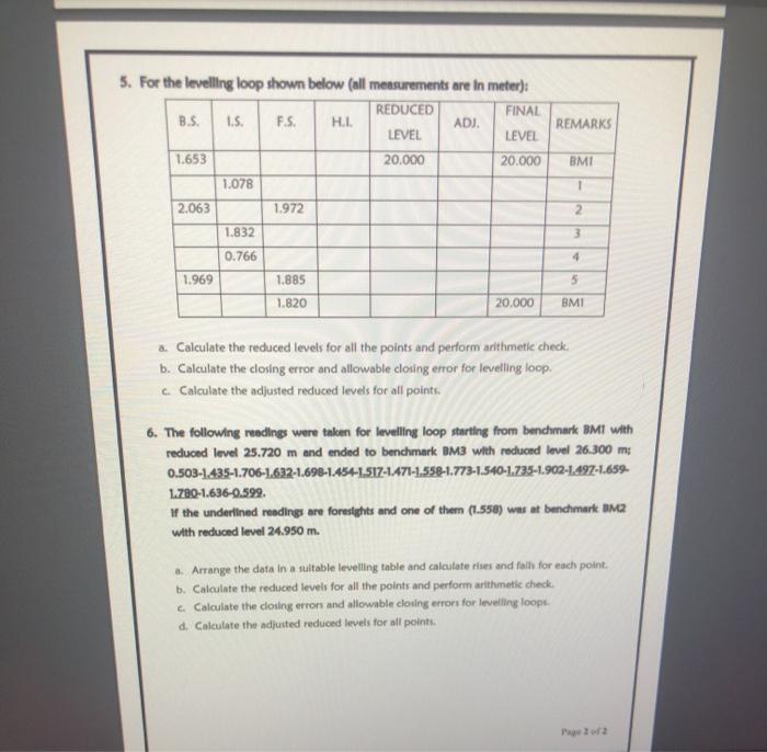 Solved 5. For the levelling loop shown below (all | Chegg.com