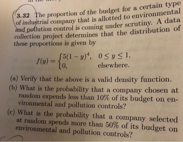 Solved 3.32 The proportion of the budget for a certain type | Chegg.com