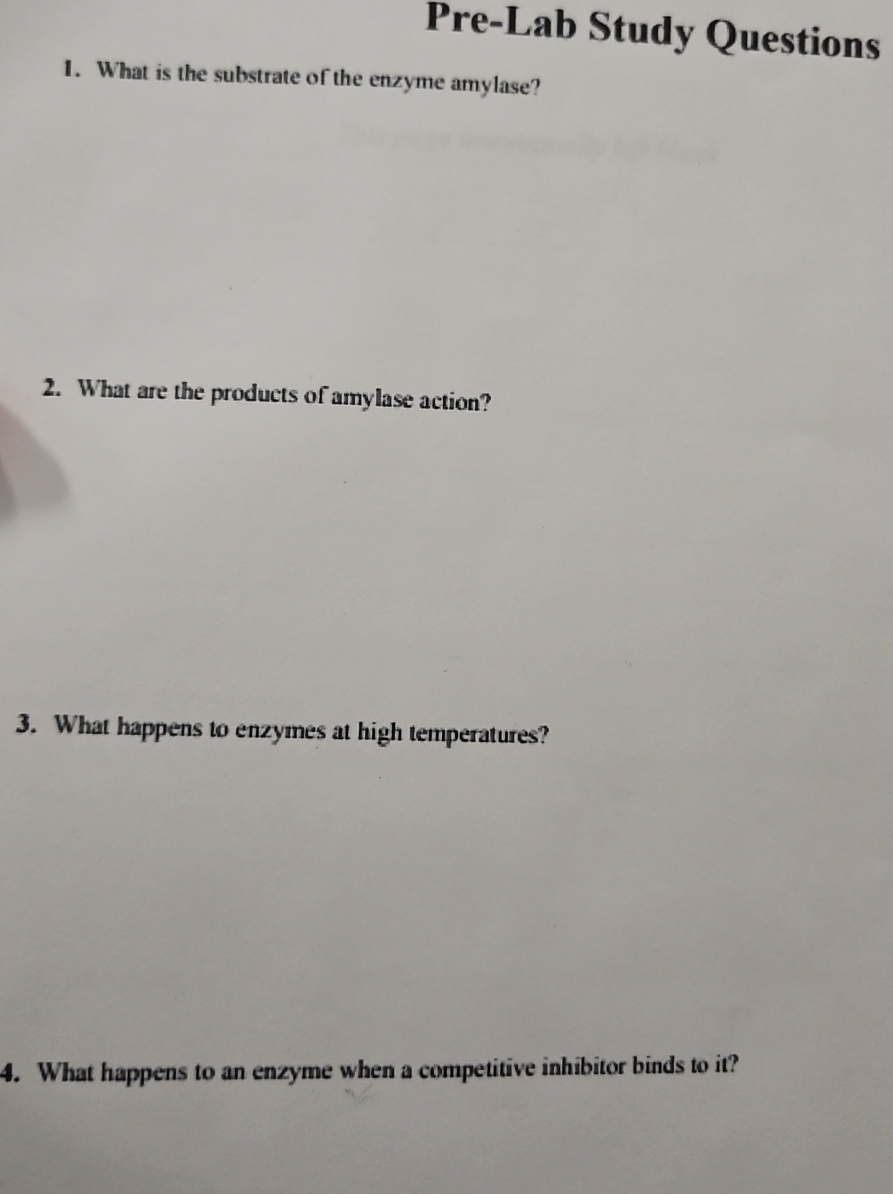 Solved Pre-Lab Study QuestionsWhat is the substrate of the | Chegg.com