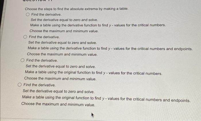 Solved Choose the steps to find the relative extrema. - Find | Chegg.com