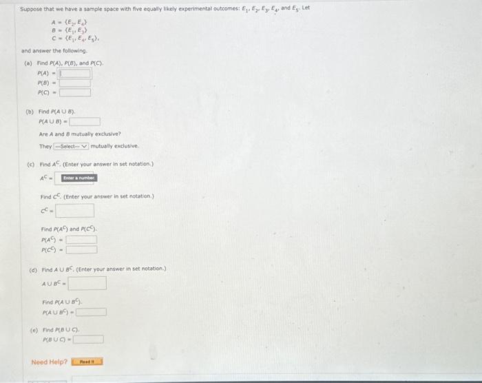 Solved A= E2,E4 B= E1,E5 C={E1,E4,E5 . and answer the | Chegg.com