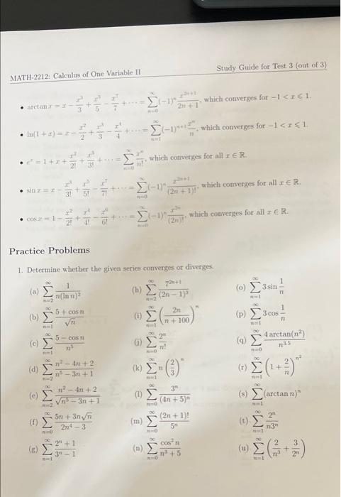 Solved Study Guide for Test 3 (out of 3) MATH-2212: Calculus | Chegg.com