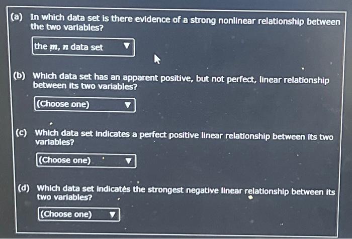 Solved Below are four bivariate data sets and their scatter | Chegg.com