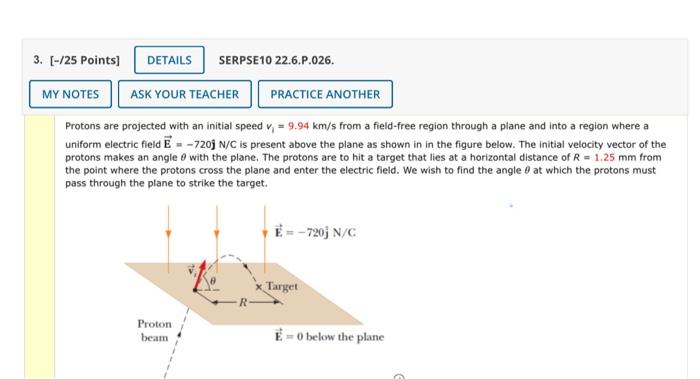 Solved Protons are projected with an initial speed v1=9.94 | Chegg.com