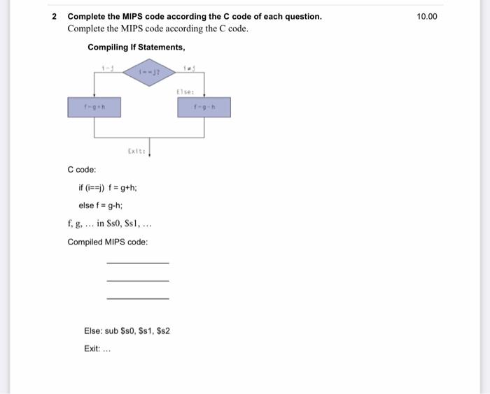 Solved 1000 2 Complete The Mips Code According The C Code 7596