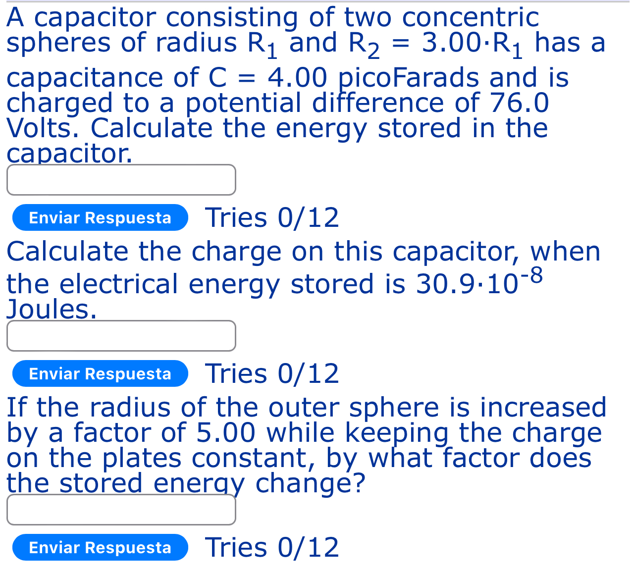 Solved A capacitor consisting of two concentricspheres of | Chegg.com