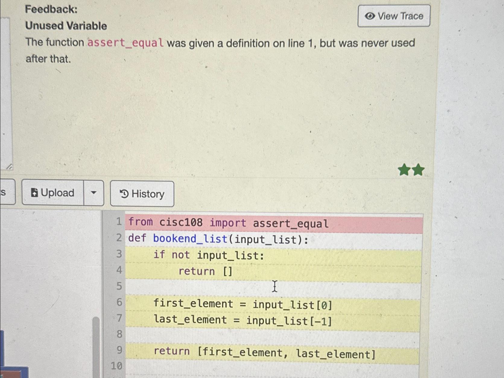 Solved Feedback Unused Variablethe Function Assert Equal Was