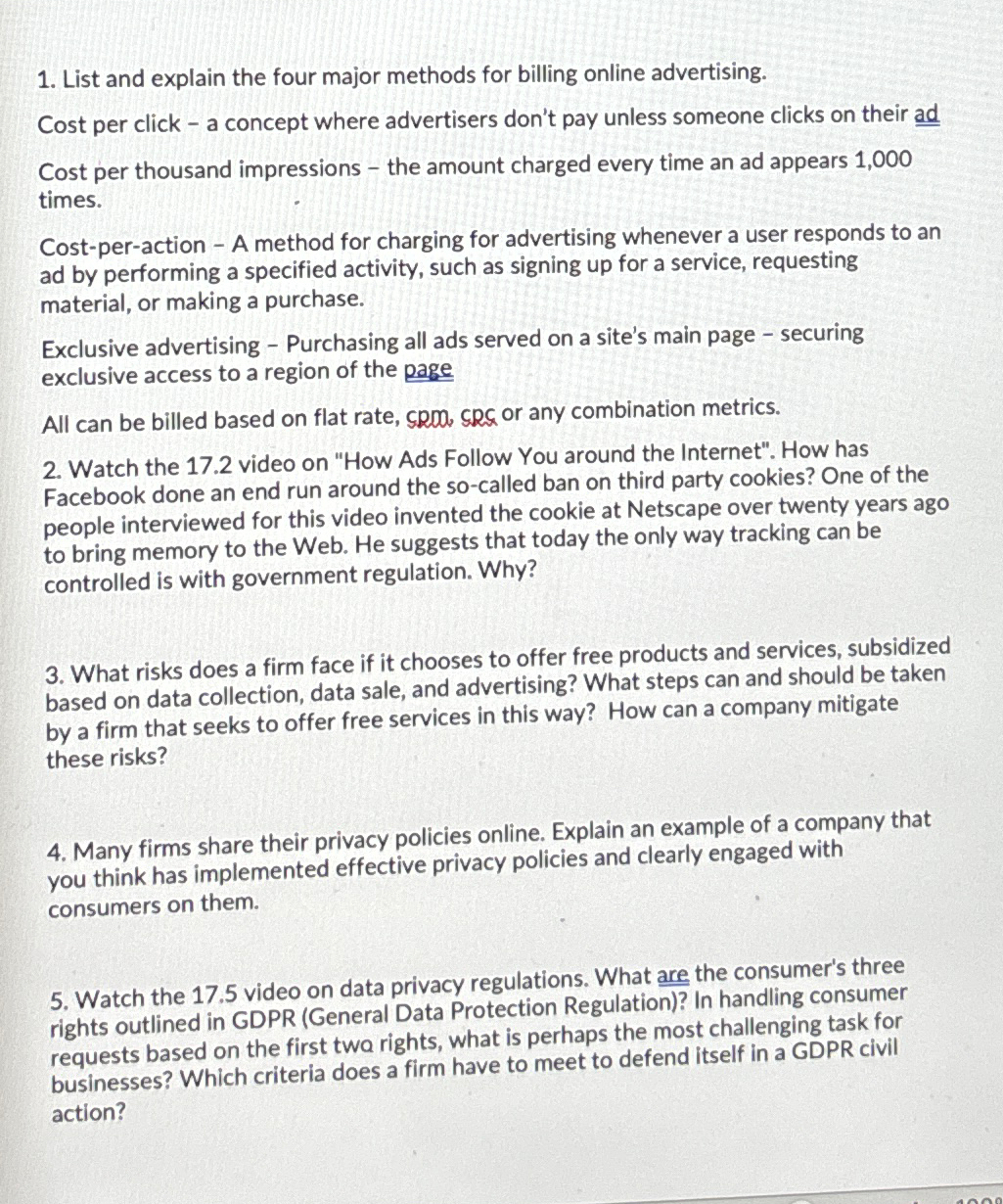 Solved List and explain the four major methods for billing | Chegg.com