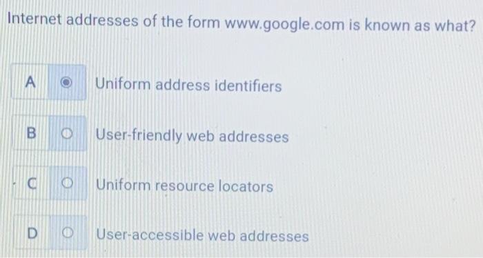 Solved Internet addresses of the form www.google.com is | Chegg.com