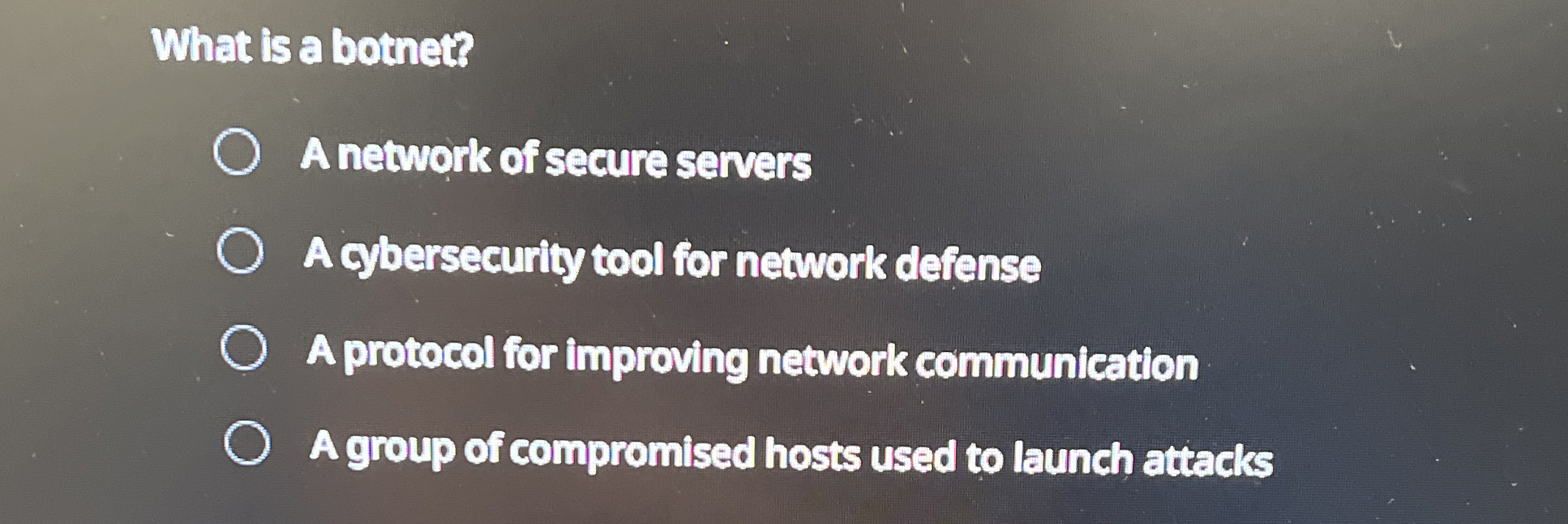 Solved What is a botnet?A network of secure serversA | Chegg.com