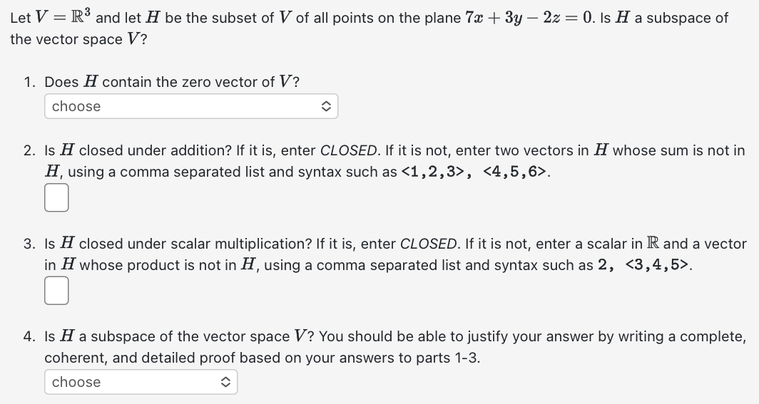 Solved Let V=R3 ﻿and let H ﻿be the subset of V ﻿of all | Chegg.com