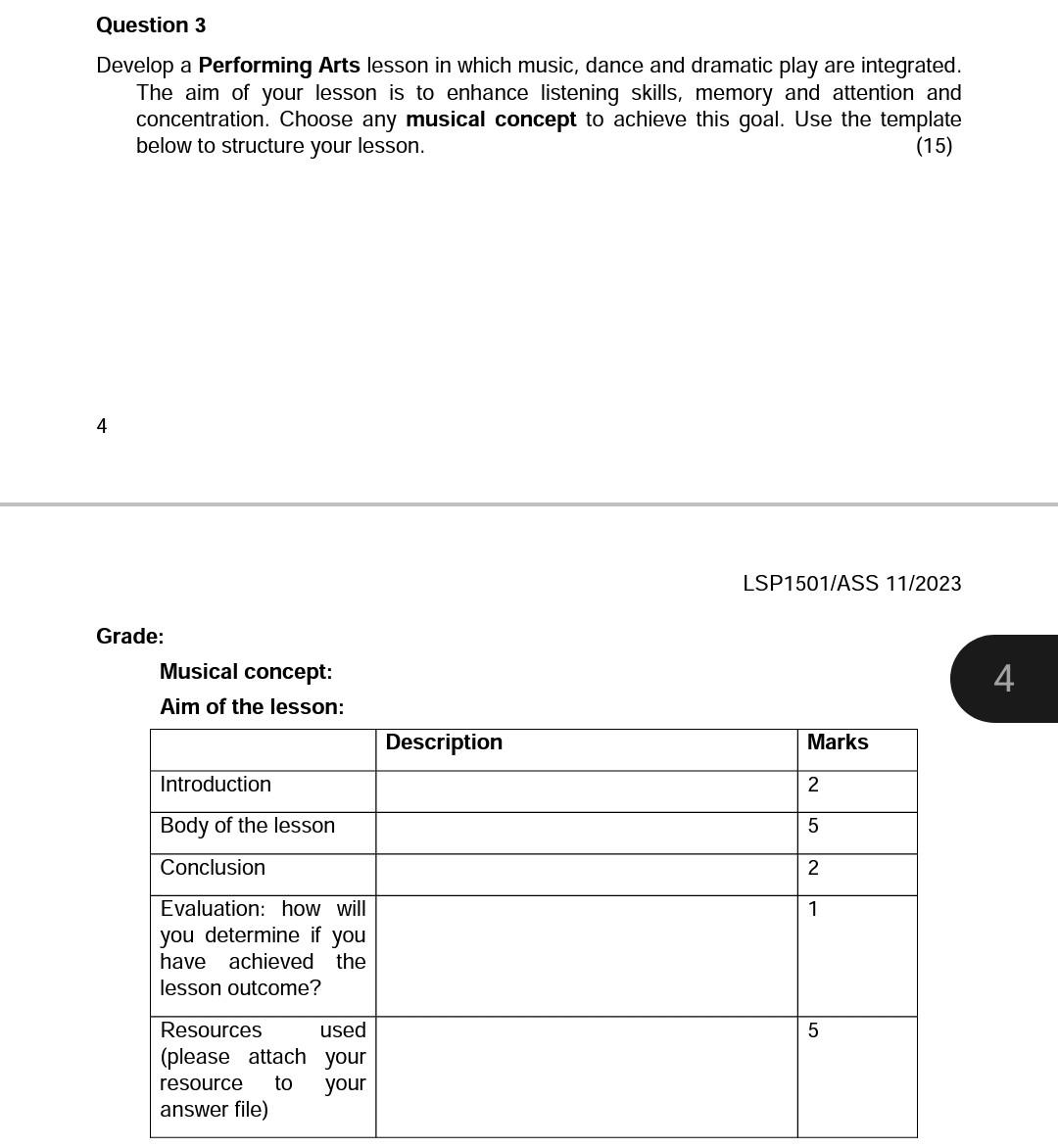 Develop a Performing Arts lesson in which music, | Chegg.com