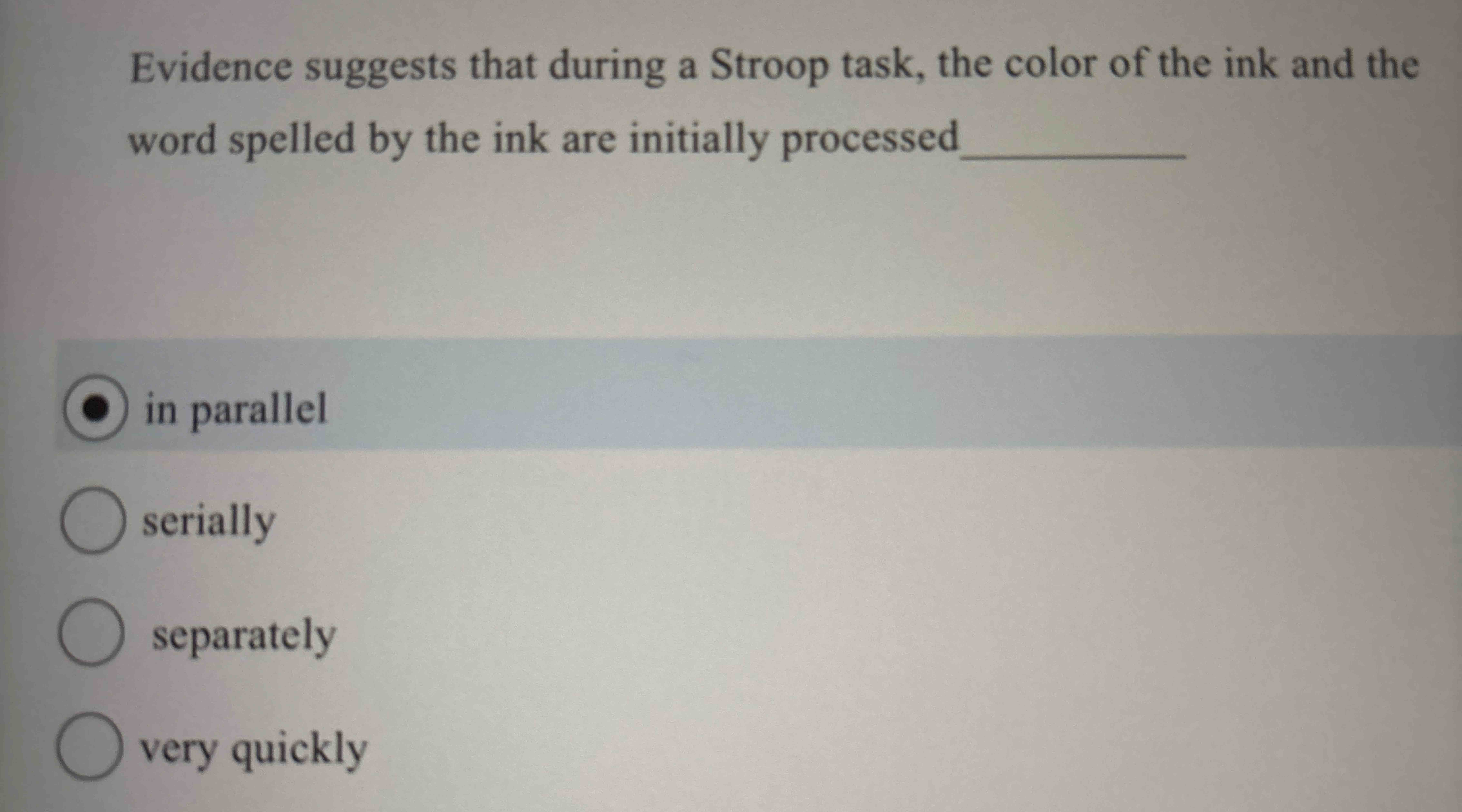 Solved Evidence suggests that during a Stroop task, the | Chegg.com
