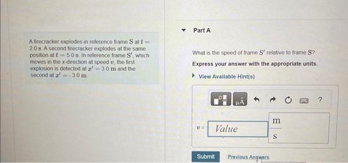Solved A firecracker explodes in refecence frame S at t= 2.0 | Chegg.com