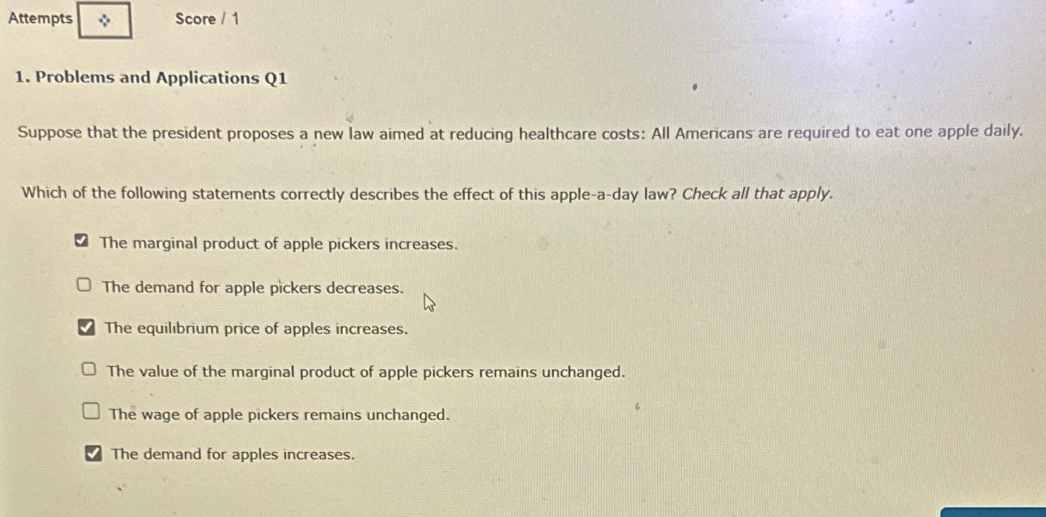 Solved AttemptsScore / 1Problems and Applications Q1Suppose | Chegg.com