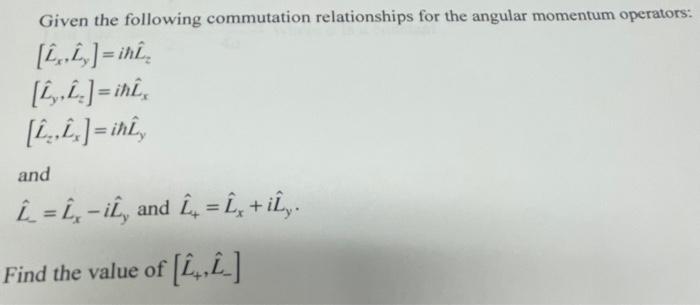Solved Given the following commutation relationships for the | Chegg.com