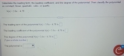 Solved Determine the leading term, the leading coefficient | Chegg.com