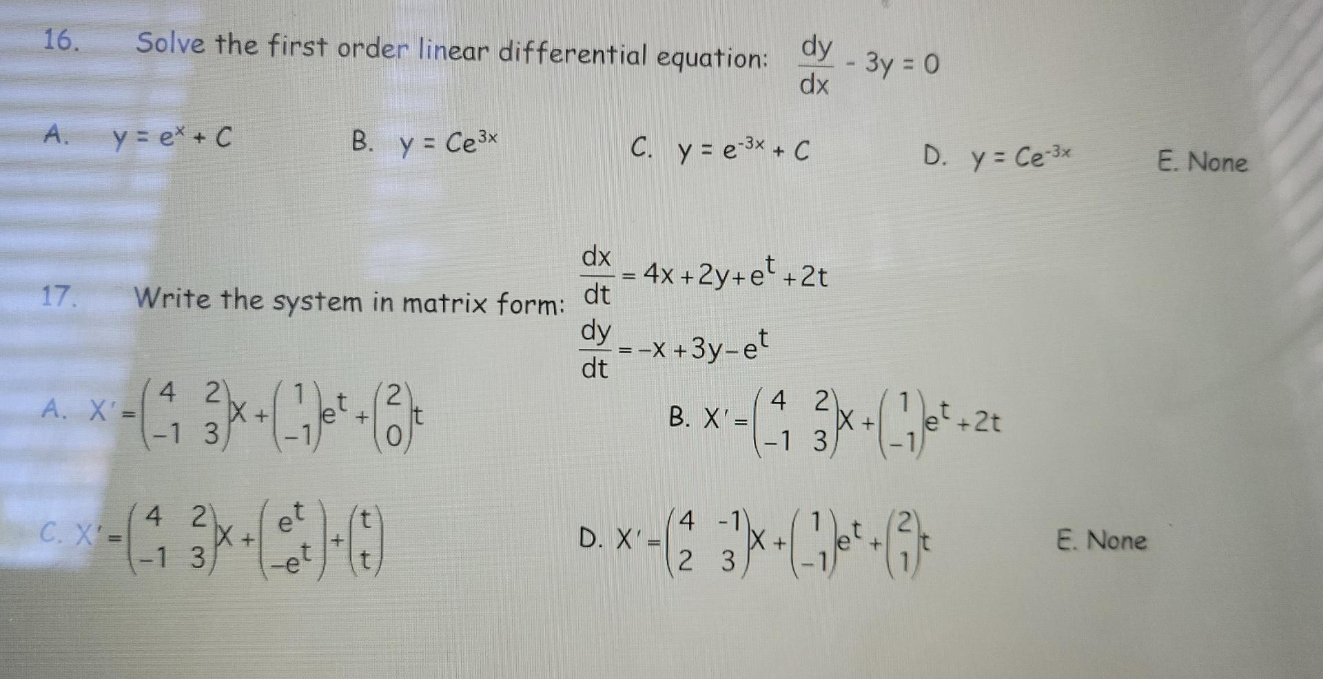 Solved 16. Solve the first order linear differential | Chegg.com