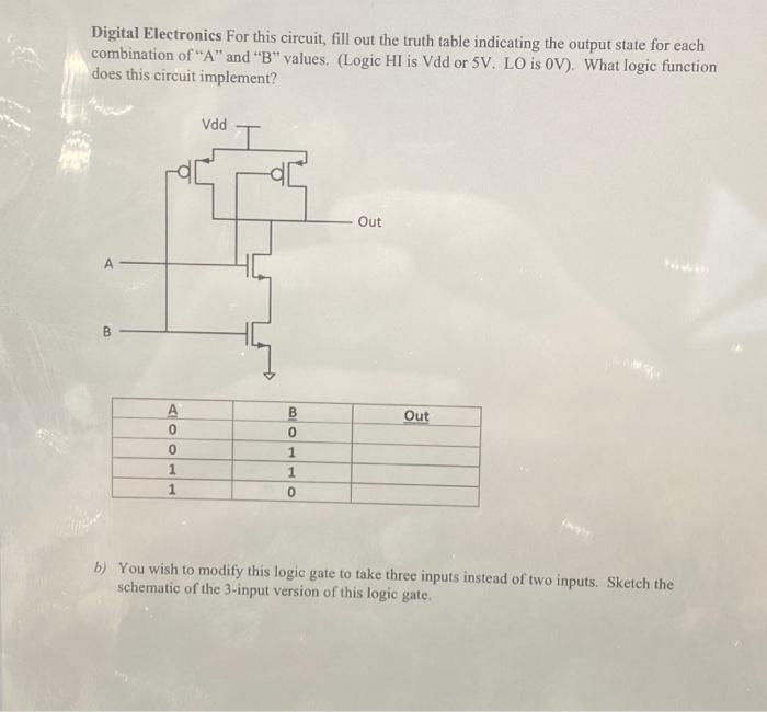 Solved Digital Electronics For this circuit, fill out the | Chegg.com