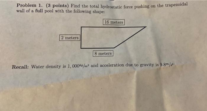 Solved Problem 1. (3 points) Find the total hydrostatic | Chegg.com