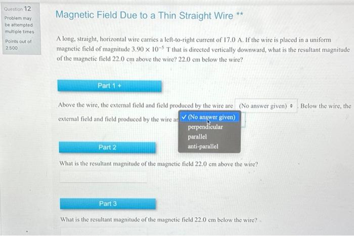 Solved A long, straight, horizontal wire carries a | Chegg.com