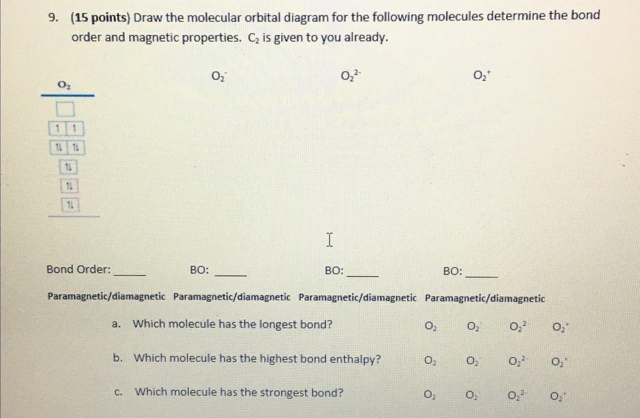 Solved (15 ﻿points) ﻿Draw the molecular orbital diagram for | Chegg.com