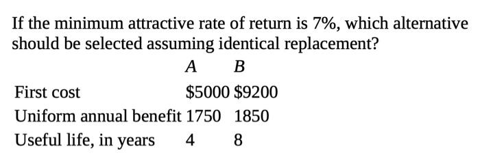 Solved If the minimum attractive rate of return is 7%, which | Chegg.com