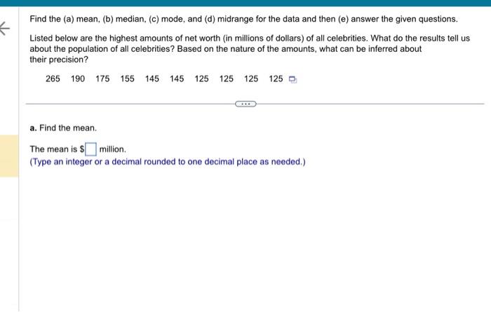 Solved Find the (a) mean, (b) median, (c) mode, and (d) | Chegg.com