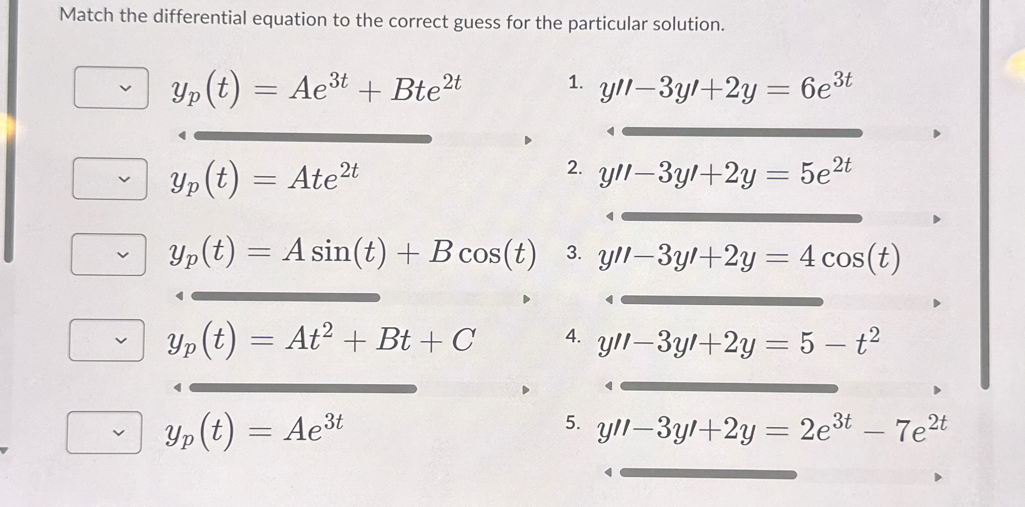 Solved Match the differential equation to the correct guess | Chegg.com