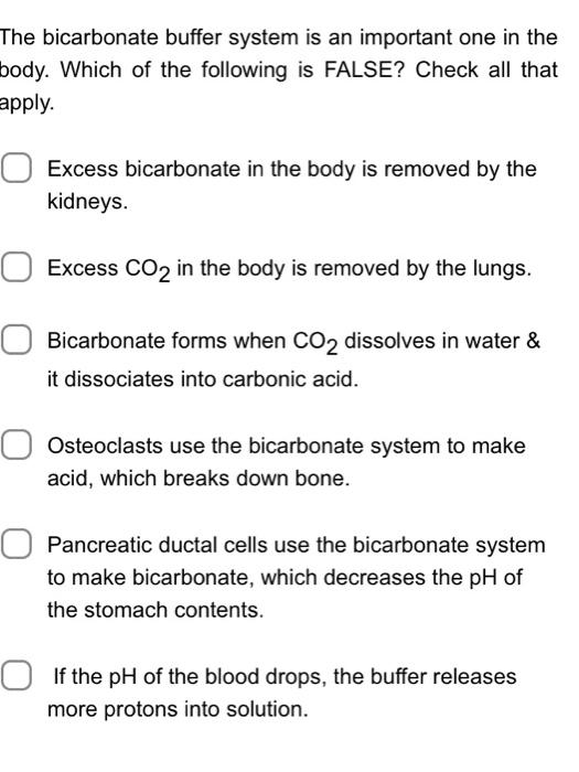 Solved The bicarbonate buffer system is an important one in | Chegg.com