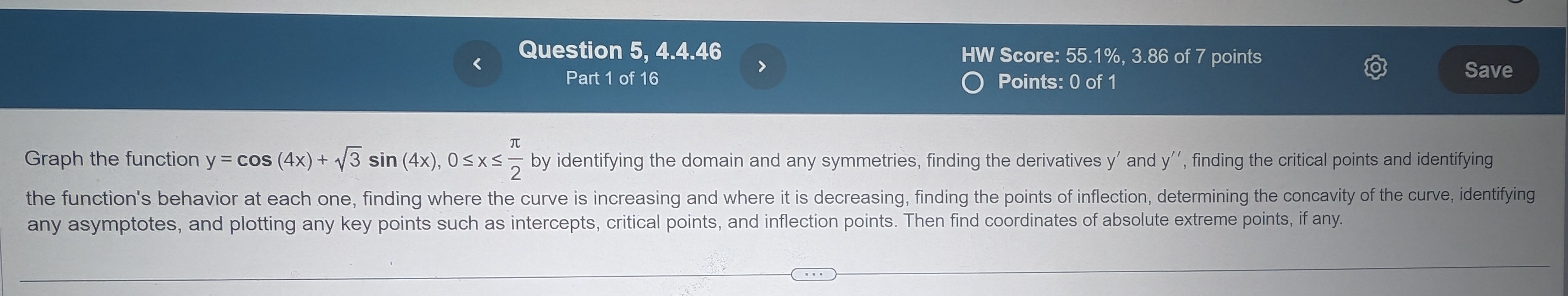 Solved Graph the function y = ﻿cos(4x) + ﻿sqrt(3) * | Chegg.com