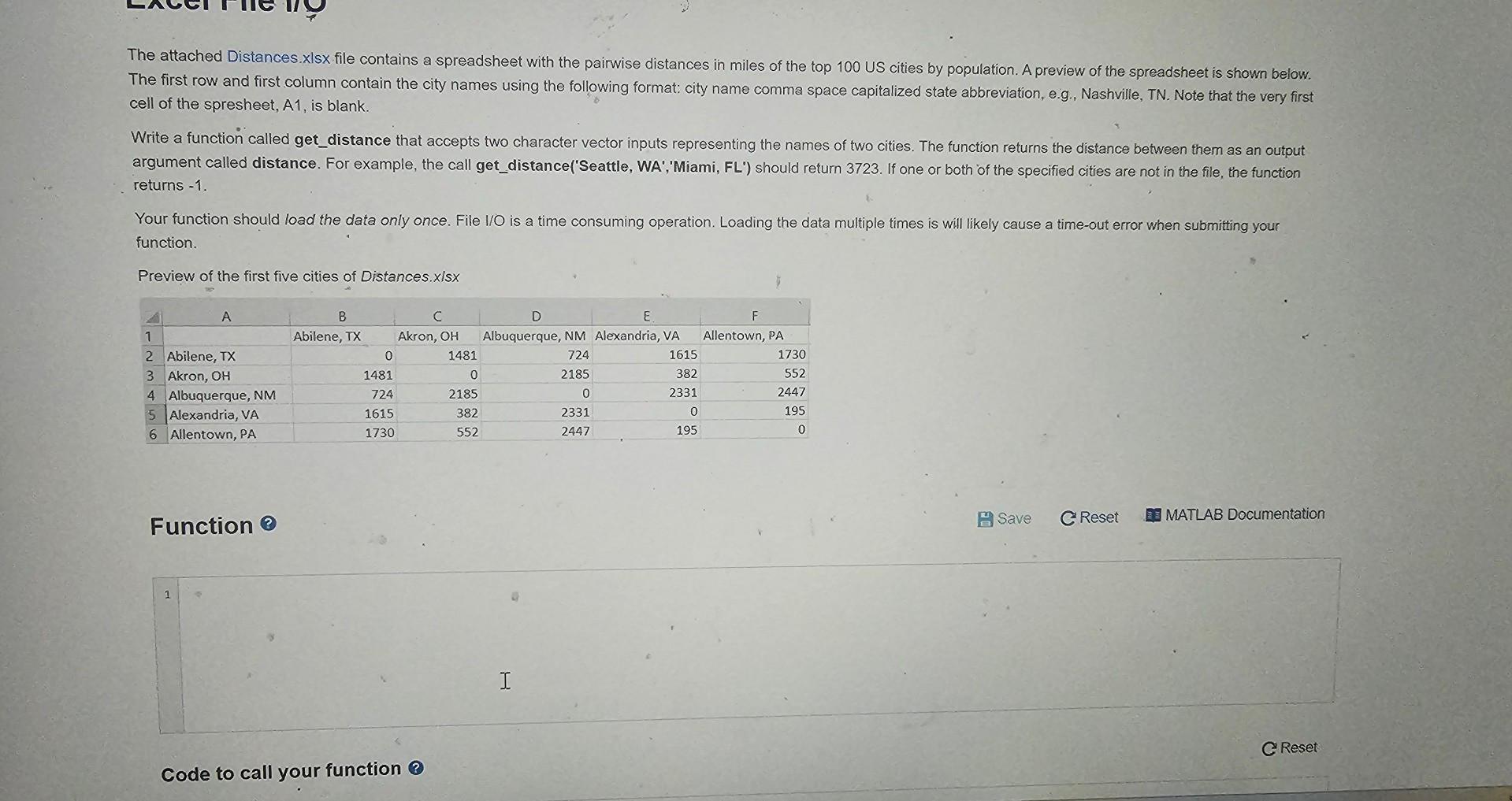 The attached Distances. x Is f file contains a | Chegg.com