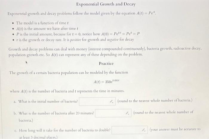 Solved Exponential growth and decay problems follow the | Chegg.com