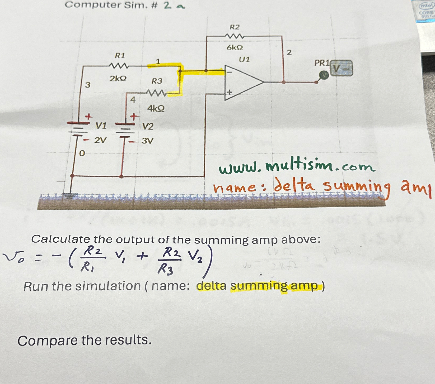 Solved 7m1Calculate the output of the summing amp | Chegg.com