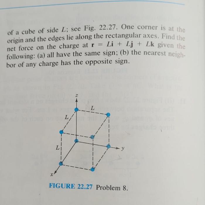 Solved of a cube of side L; see Fig. 22.27. One corner is at | Chegg.com