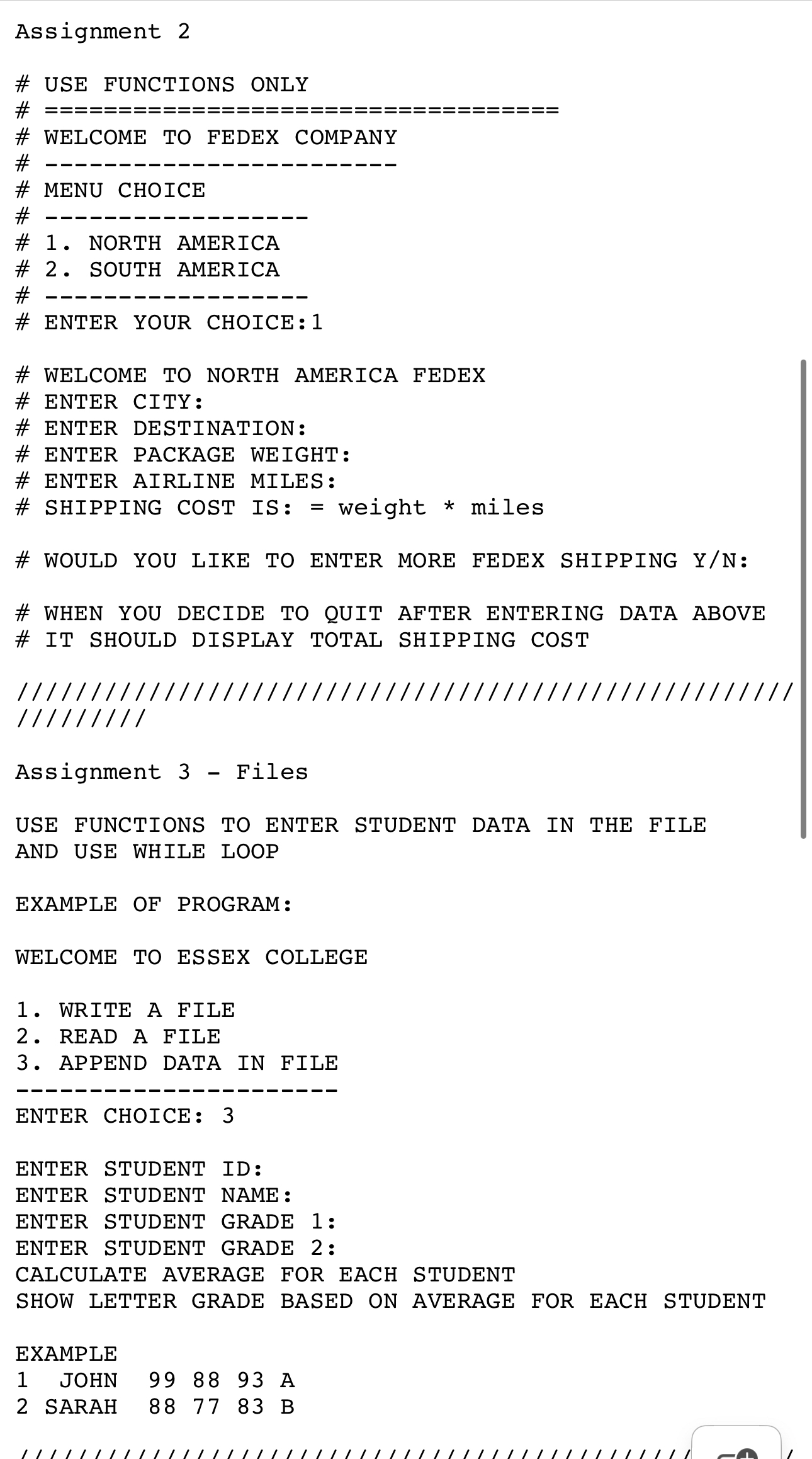 Solved ENTER CHOICE: 3ENTER STUDENT ID:ENTER STUDENT NAME | Chegg.com