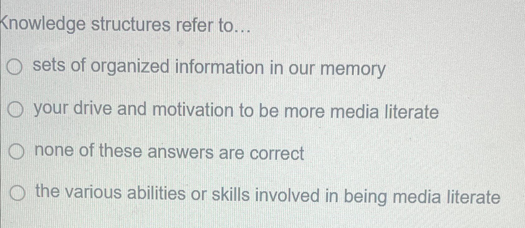 Solved Knowledge structures refer to...sets of organized | Chegg.com