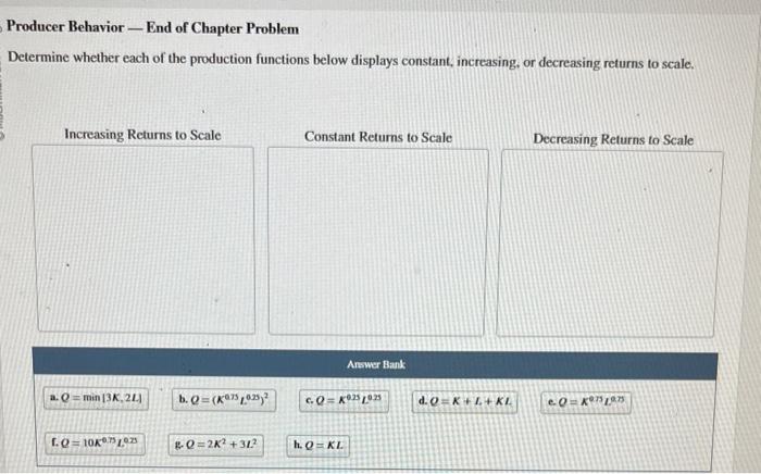 Solved Producer Behavior - End of Chapter Problem Determine | Chegg.com