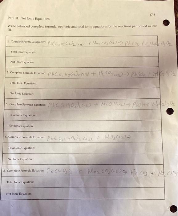 Solved Part III. Net Ionic Equations | Chegg.com